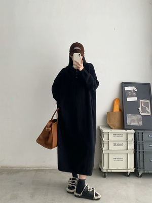 针织毛衣连帽连衣裙女秋冬长裙