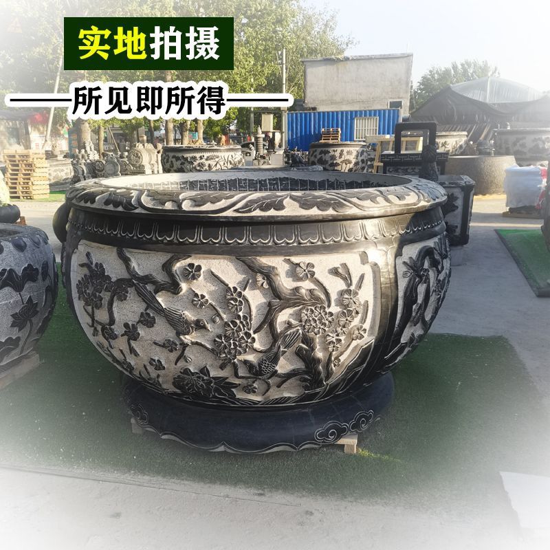 石雕青石鱼缸仿古石头花盆荷花石缸养鱼门海石槽庭院水缸户外摆件