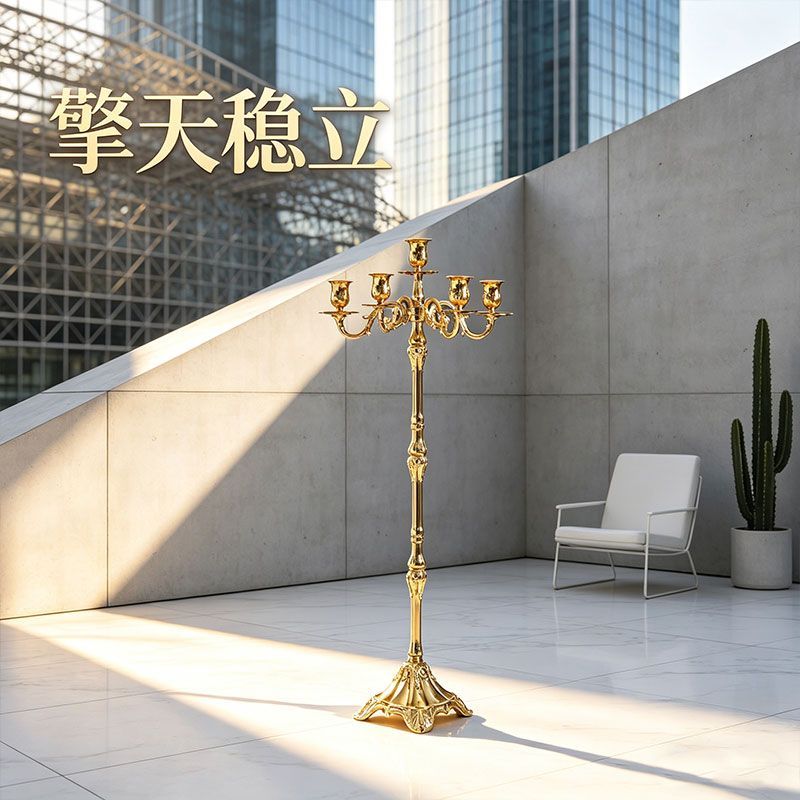 金色大型法式金属烛台古典优雅复古轻奢风摆件浪漫氛围感拍摄道具