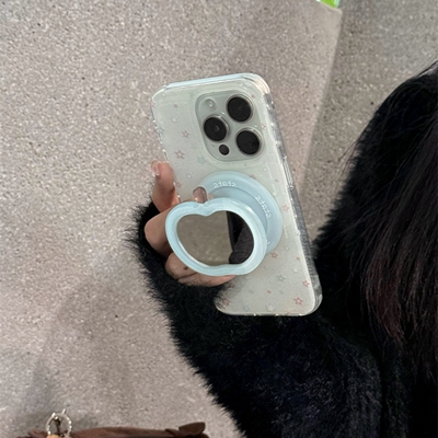 夏天ins星星浅蓝苹果镜子支架适用OPPO A6S/5/Reno16/15/14Pro手机壳Find X9SPro/X8S+X7ultra新款A3X防摔A98