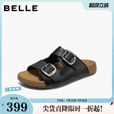 百丽休闲舒适勃肯鞋女2025夏新魔术贴外穿拖鞋D6B1DBT6