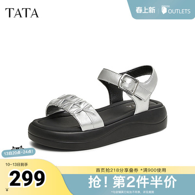 TATA他她休闲气质凉鞋女鞋运动厚底沙滩凉鞋春季新款CWA01BL5奥莱