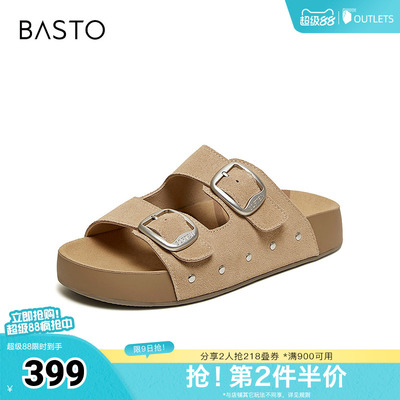 百思图2026夏季新款商场同款勃肯鞋时尚复古休闲女拖鞋T1858BT6