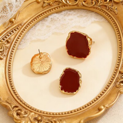 temperament alloy irregular Vintage wine red earrings rings