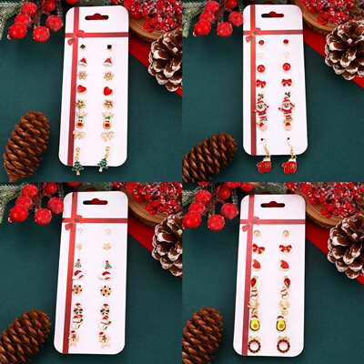 Graceful female Christmas earring set cartoon alloy ear stud