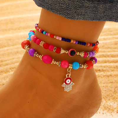 Three piece set of ankle chains, retro Bohemian ethnic bead