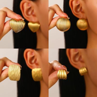 geometric peach heart texture Ear Studs elliptical earrings