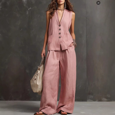 Women's Two Piece Sets V-neck Vest Wide-leg Trousers Outfits