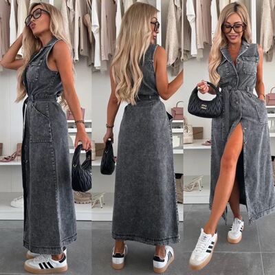 Denim Dress Women's Dresses Streetwear Maxi Dress Vestidos女