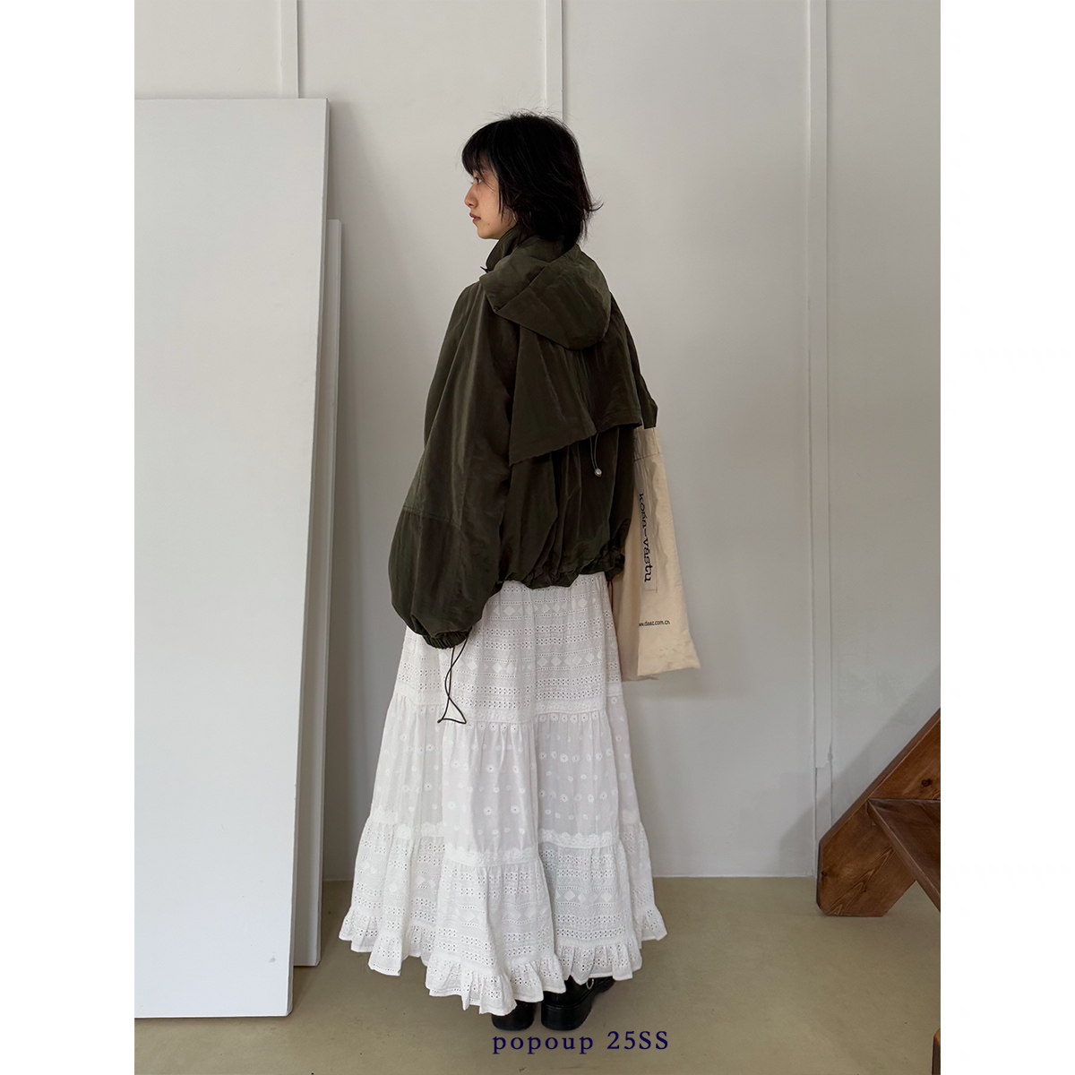 popoup25SS“花簇”绣花蕾丝拼接蛋糕半身裙