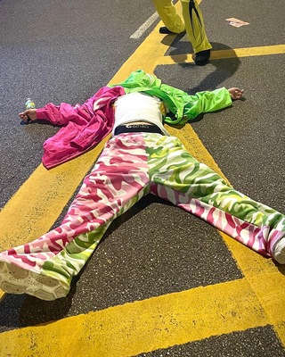 AONE4SURE拼接迷彩印花阔腿卫裤