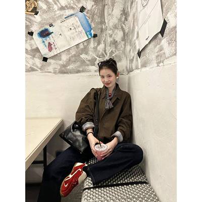 Coex Mall 首尔 ◆戈尔德~韩国春季翻领设计深咖色短款夹克外套女