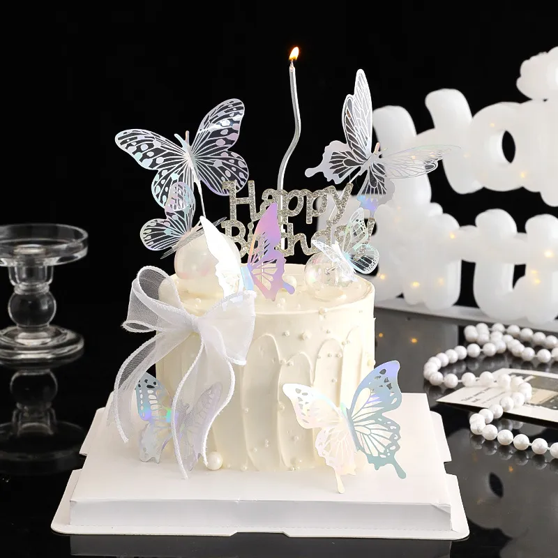 网红幻彩蝴蝶蛋糕装饰节日纪念日告白女神生日派对甜品台唯美装扮