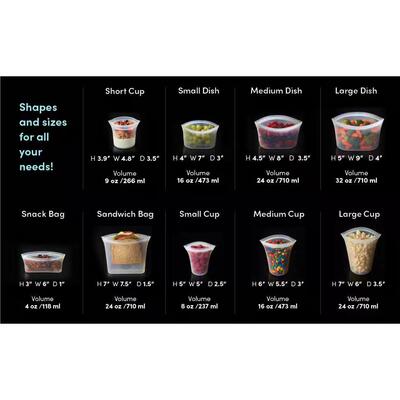 Silicone Reusable Food Storage Stand Up Bag Double Zipper