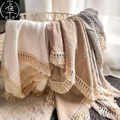 Cotton Muslin Swaddle Blankets for Newborn Baby Tassel Recei