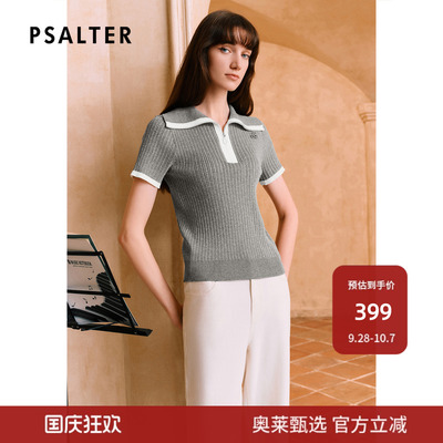 [智性学院风]PSALTER诗篇披肩翻领修身撞色短袖毛针织衫秋