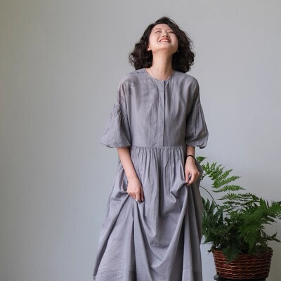 远家胡桃木染拓印连衣裙LL5268