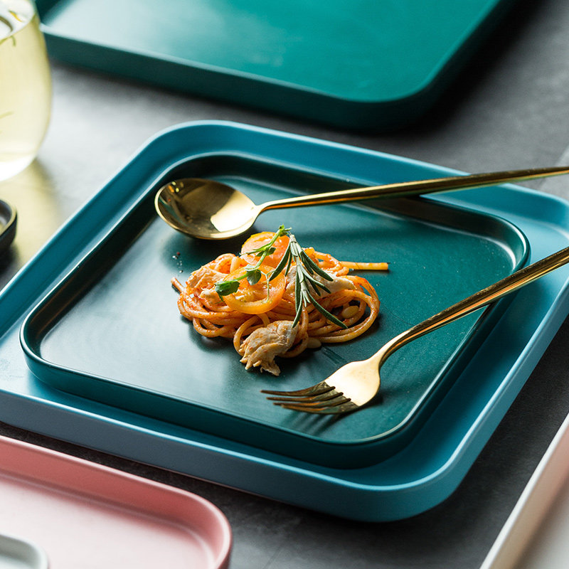 北欧方盘盘子正方形家用陶瓷菜盘西餐餐具西餐盘牛排盘牛排餐盘_虎窝淘