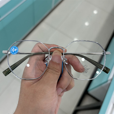 网红款圆脸多边形眼镜框银色眼镜架适合圆形脸佩戴83083 5318-145