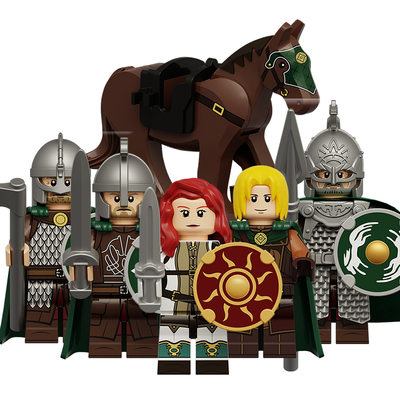 适用乐高积木人仔中古魔戒指环王洛汗骑兵战马KT1078守卫拼装玩具