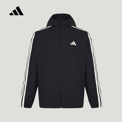 adidas阿迪达斯三条纹连帽外套2026新男拒水早春梭织夹克 KV5946