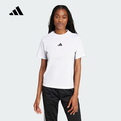 adidas阿迪达斯ESSENTIALS三条纹棉质半袖2026夏女短袖T恤 JD0844