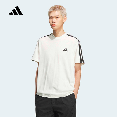 adidas阿迪达斯三条纹纯色简约半截袖2026夏男宽松短袖T恤 KR2491
