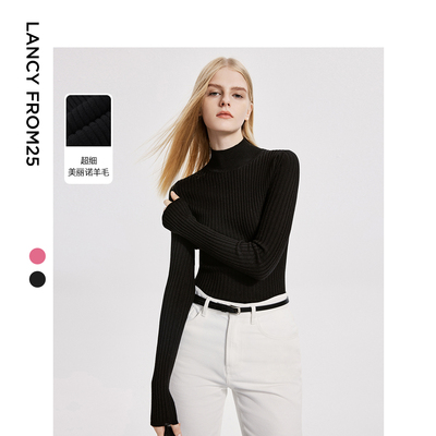 [朗姿奥莱]【意大利设计】朗姿纯羊毛半高领打底上衣内搭女冬季新