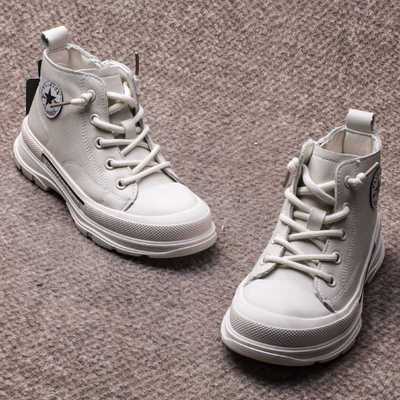 四季儿童高帮侧拉链米白单靴
