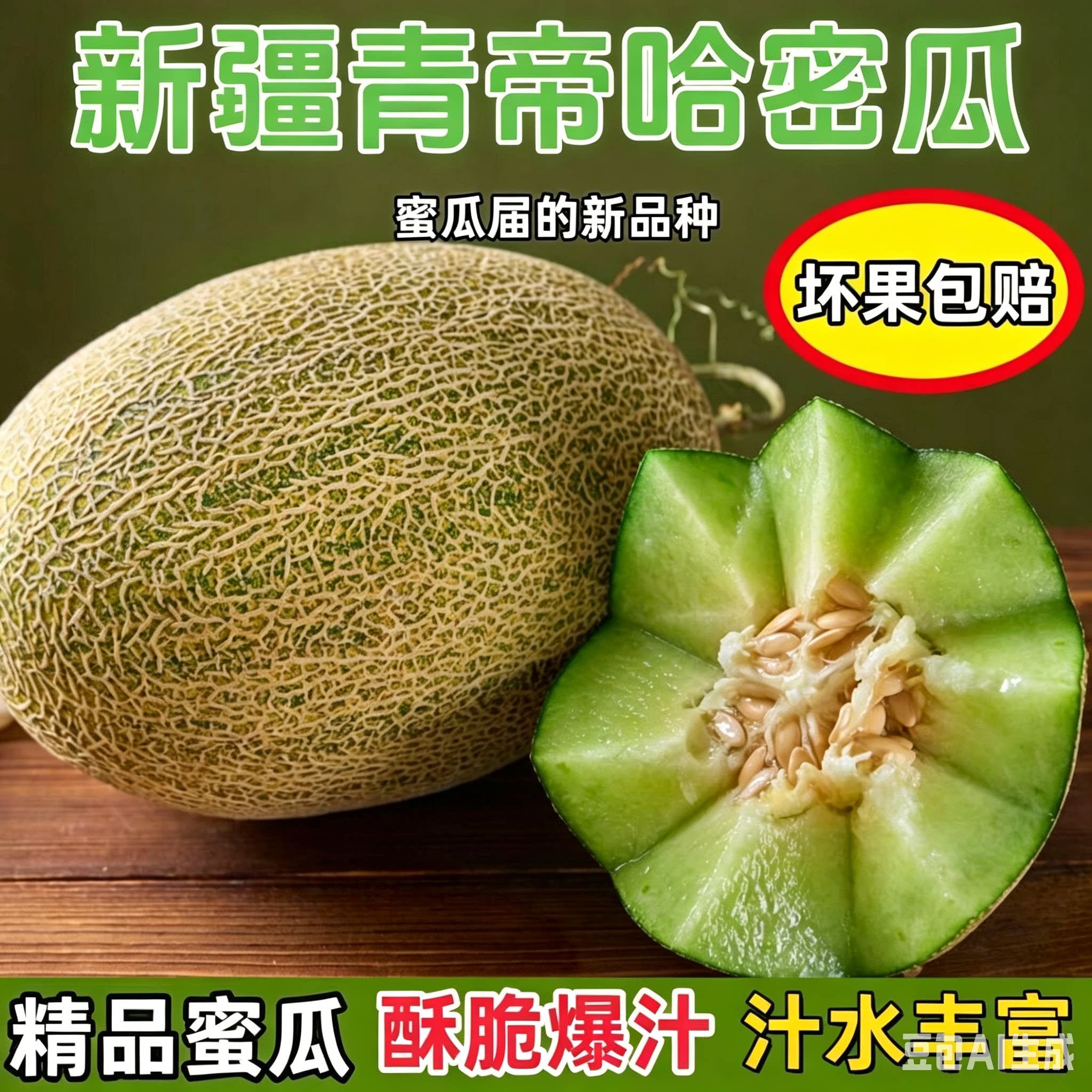 【精品蜜瓜】海南青帝绿肉哈密瓜网纹蜜瓜冰淇淋甜瓜一藤一瓜水果
