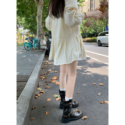 【benefanfan】工程师靴透色层次感牛皮里外全皮厚底增高短靴