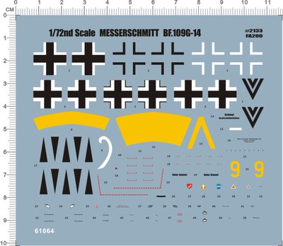 飞机模型 1:72 BF-109G-14 战斗机(通用标志).专用水贴 61064