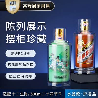 适用12生肖兔龙茅500ml保护壳封存白酒台密封酒透明展示盒防跑酒