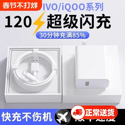 120W适用vivo双引擎原装充电器80W线闪充X50X30X60pro手机S9e正插头原6A正品iQOONeo快充头套装typec数据标准