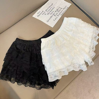 白色蕾丝安全裤女夏薄款防走光jk南瓜打底裤裙宽松可外穿短裤镂空
