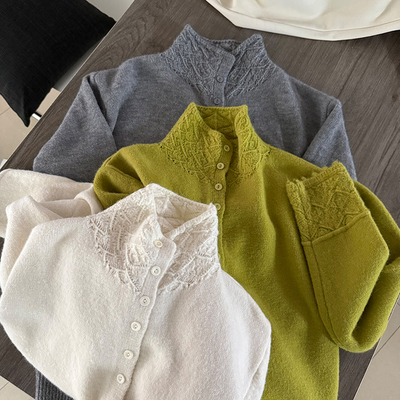 花边领纯色百搭针织上衣