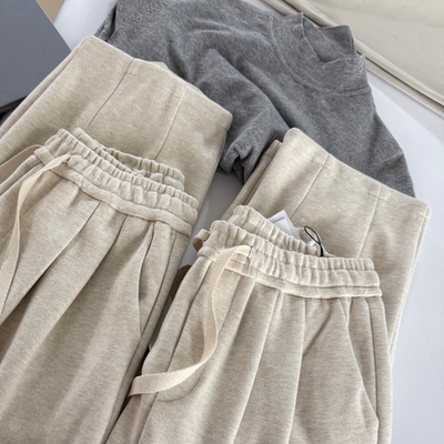 松紧腰直筒纯色百搭休闲裤