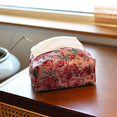 复古浮雕玫瑰纸巾盒车载抽纸收纳