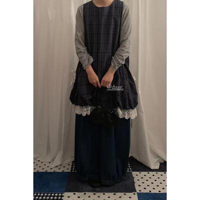 dage家50612春夏日系甜美格子拼接蕾丝花边花苞背心裙减龄长背心