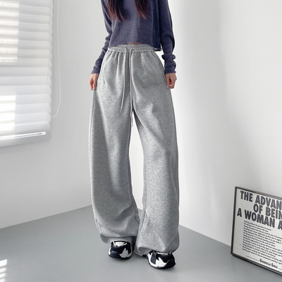 蜜略大码宽松胖MM秋季纯色阔腿裤