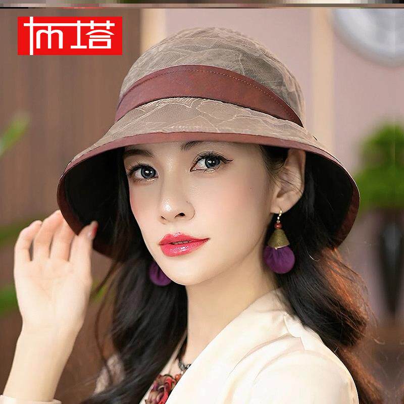 布塔香云纱帽子女夏季防晒百搭花螺渔夫帽防晒遮阳帽重磅桑蚕丝