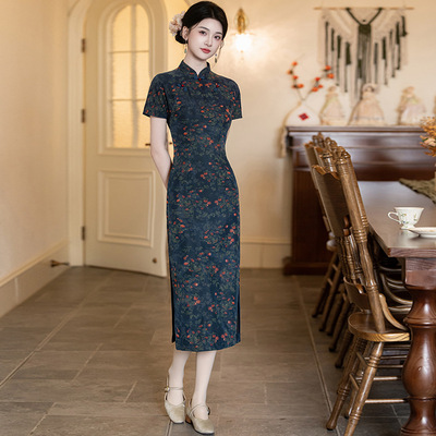 chinese dress cheongsam women qipao民国碎花改良旗袍连衣裙