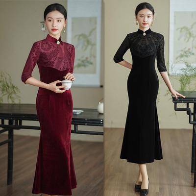 quality cheongsam chinese traditional qipao dress旗袍纯色