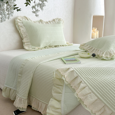 夏季新款法式双层花边莱赛尔天丝夹棉凉感防滑单床盖三件套可机洗