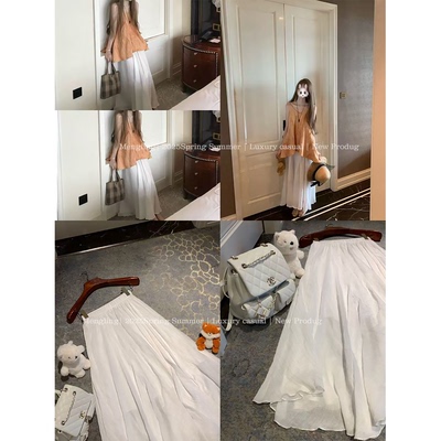 Mengling梦玲 星渚织梦 飘逸感软糯糯仙气白色米白两色百搭半身裙