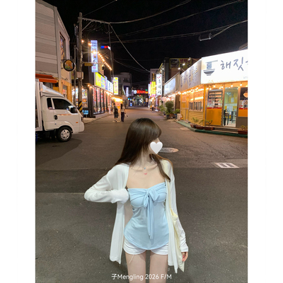 子Mengling 冰蓝日记 蝴蝶结抹胸吊带背心特调多巴胺纯欲上衣开衫