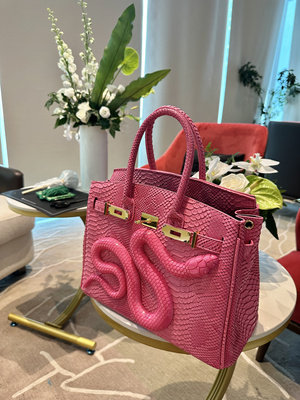 头层牛皮现货 铂金蛇蛇包 30CM 手提斜挎送肩带 大托特包小众原创