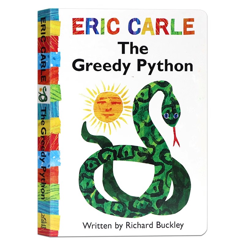 Eric Carle艾瑞卡尔贪婪的蟒蛇英文原版绘本低幼儿童英语图画故事书 The Greedy python撕不烂纸板书亲子读物启蒙认知读物_虎窝淘
