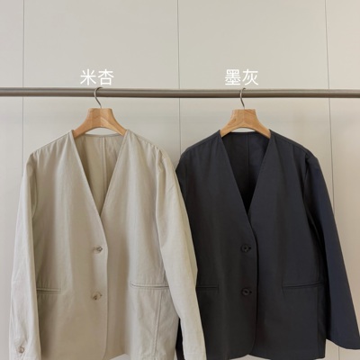 多多小众设计秋上新韩系通勤风V领宽松素色休闲外套西装16011