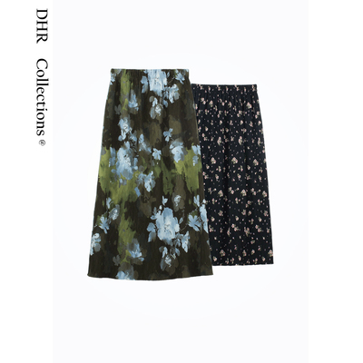 豆豆DA【花仙子】重工压褶油画质感显瘦百搭A字半身裙女-26CT6471